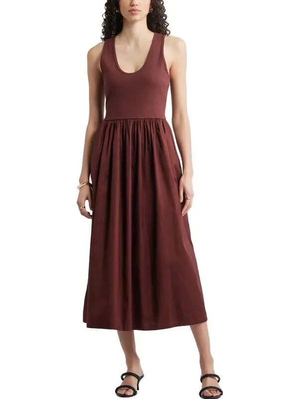 Nordstrom Mixed Media Tank Maxi Dress - Brown Raisin