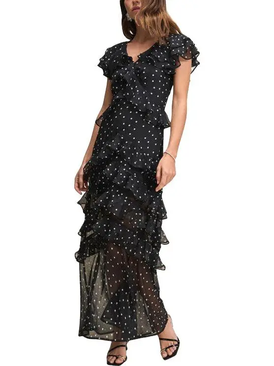 NEXT Spot Ruffle Maxi Dress - Black