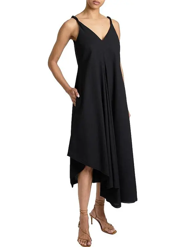Santorelli Kourt Asymmetric Linen Blend Midi Dress - Black