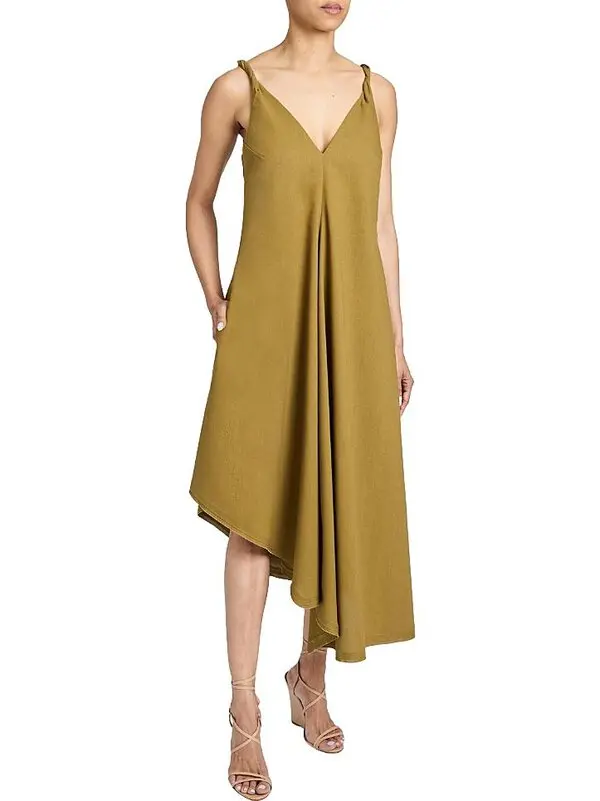 Santorelli Kourt Asymmetric Linen Blend Midi Dress - Olive