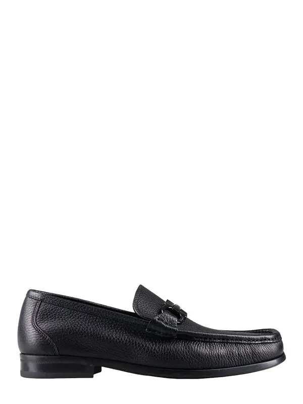 FERRAGAMO Grained Leather Gancini Loafers - Black