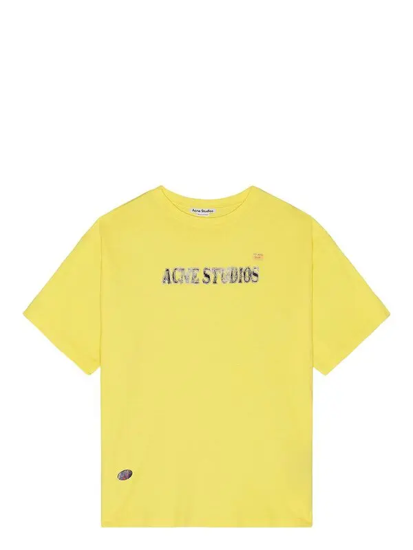 Acne Studios Edra Embroidered T-shirt In Yellow - Bright Yellow