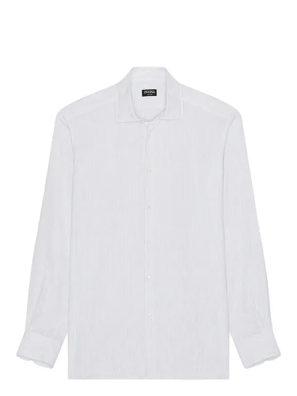 Zegna Oasi Lino Shirt In White - Light Blue & White