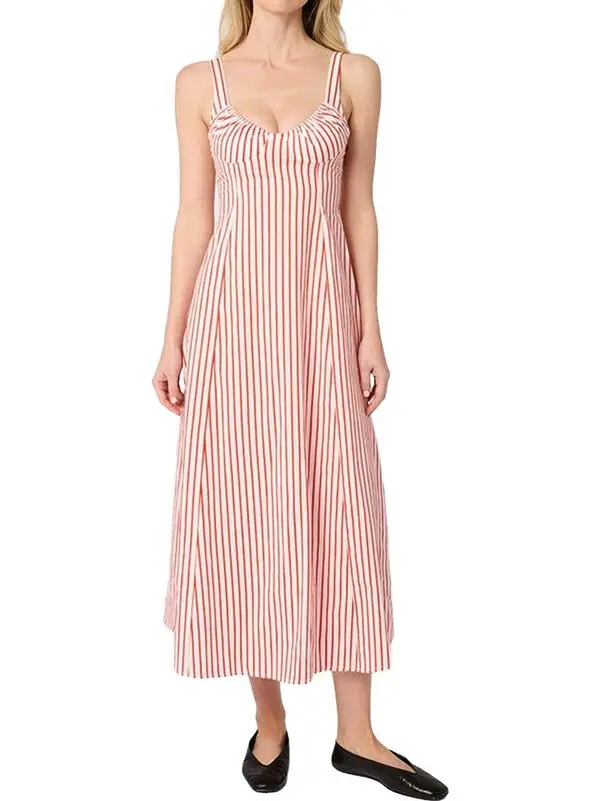 WeWoreWhat Ruched Cup Cotton Poplin Midi Dress - Vibrnt Red Mlti