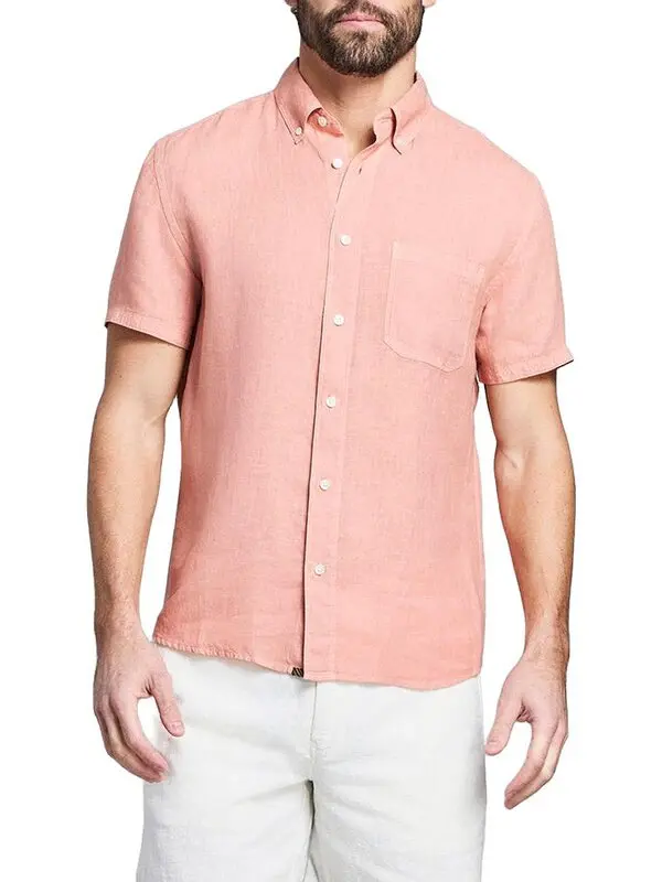 Billy Reid Tuscumbia Short Sleeve Linen Button-down Shirt - Salmon