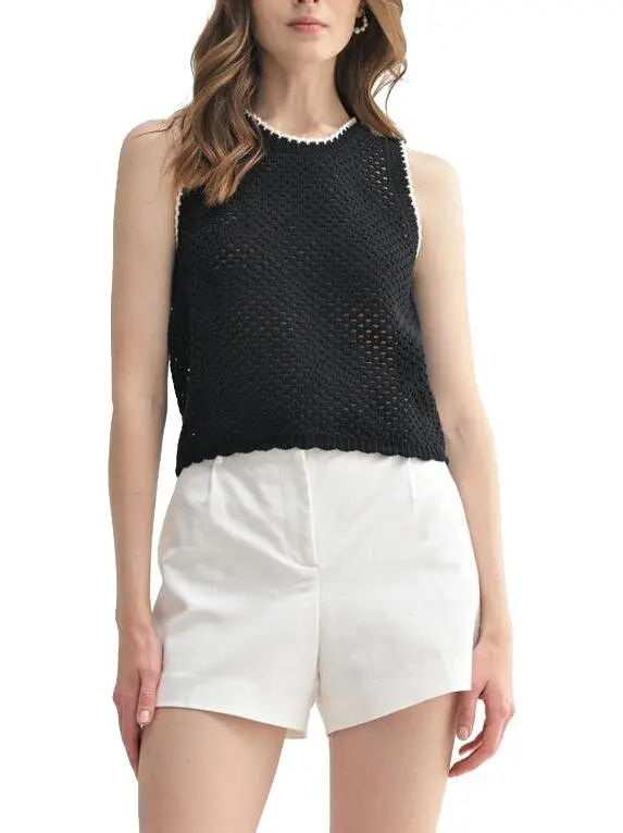 ALL IN FAVOR Cotton Crochet Sweater Tank - Black