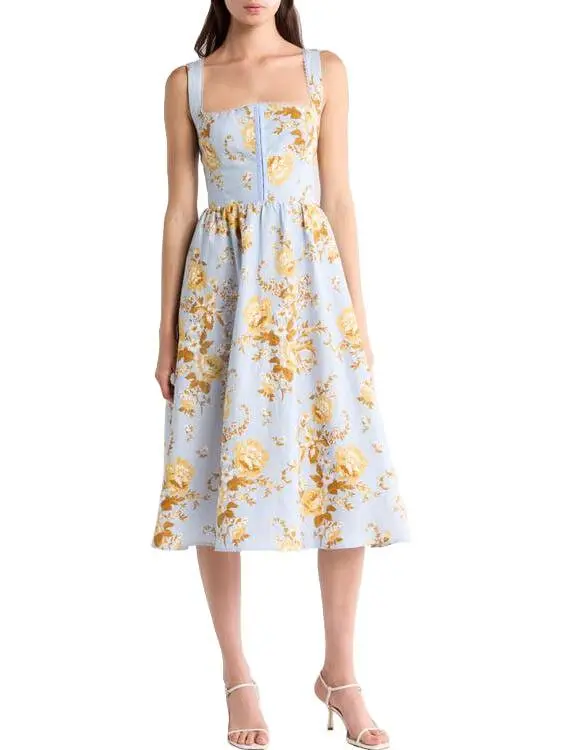 REFORMATION Tagliatelle Floral Linen Midi Sundress - Heavenly