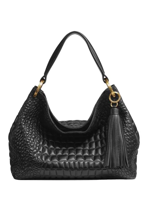 Donna Karan New York Glenwood Quilted Croc Shoulder Bag - Blk/gold