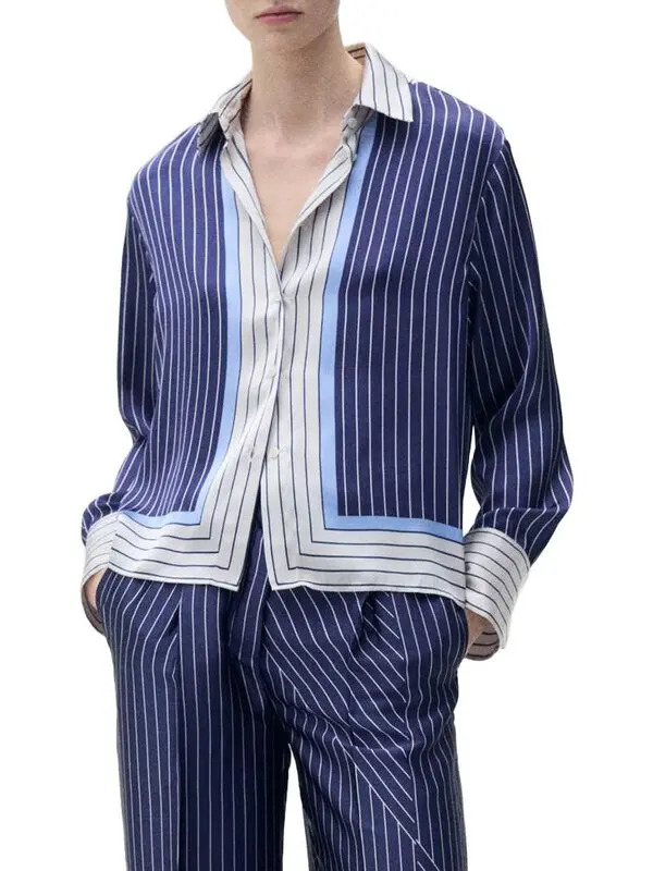 Mango Striped Satin Shirt - Blue