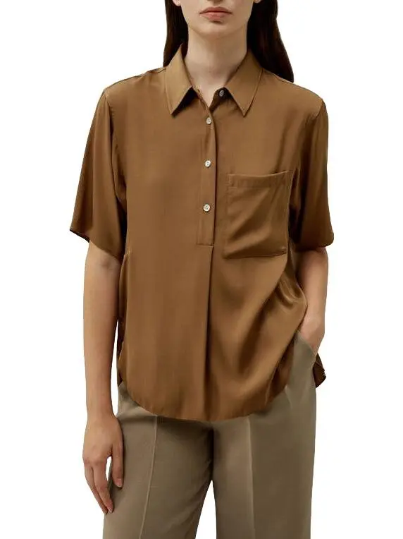 Lilysilk Short Sleeve Silk Shirt - Walnut