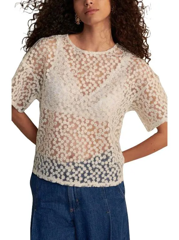 NEXT Floral Mesh Boxy Top - White