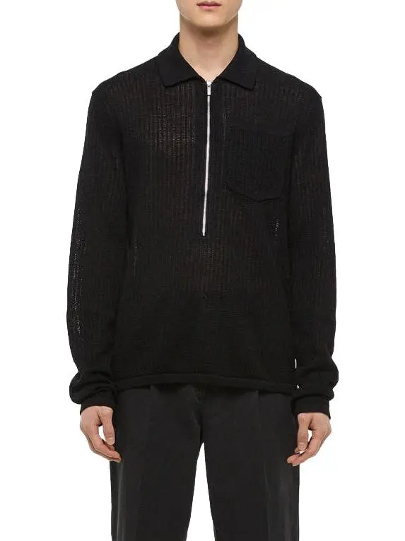 Helmut Lang Half Zip Linen Sweater - Black - 001