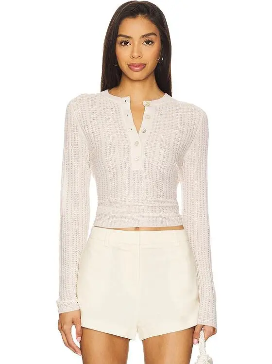 Vince Waffle Knit Henley Top - White Sand
