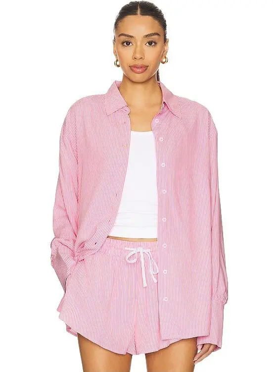 MORE TO COME Shirlie Button Down Top - Pink Stripe