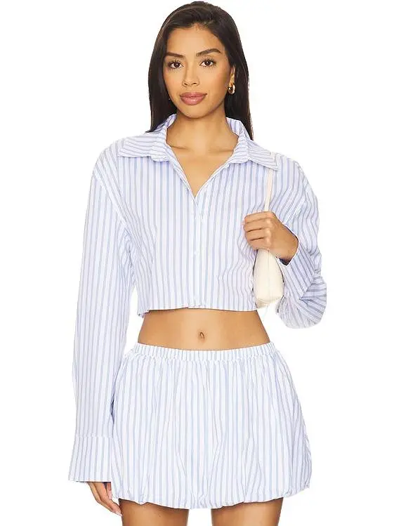 MORE TO COME Carmin Button-down Top - Blue Stripe