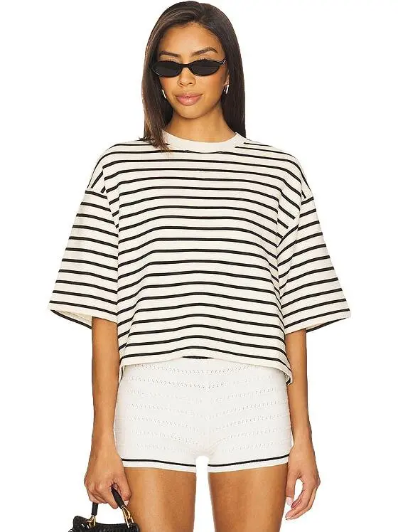 ANINE BING Myers Cropped Tee - Black Stripe French Terry