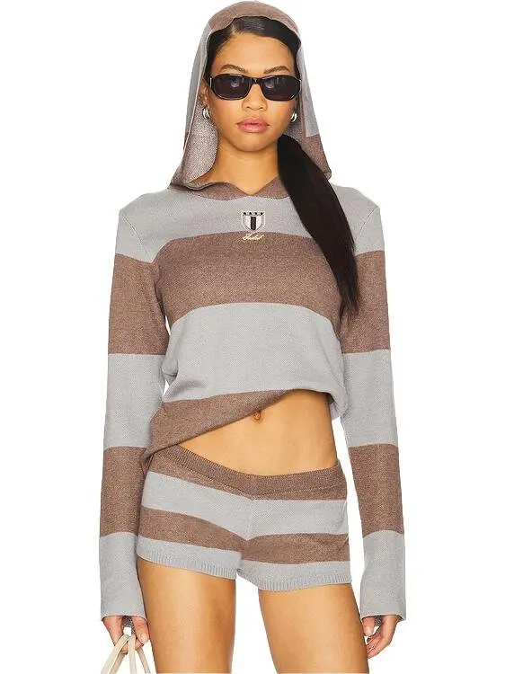 JADED LONDON Stripe Knitted Rugby Top With Hood - Grey