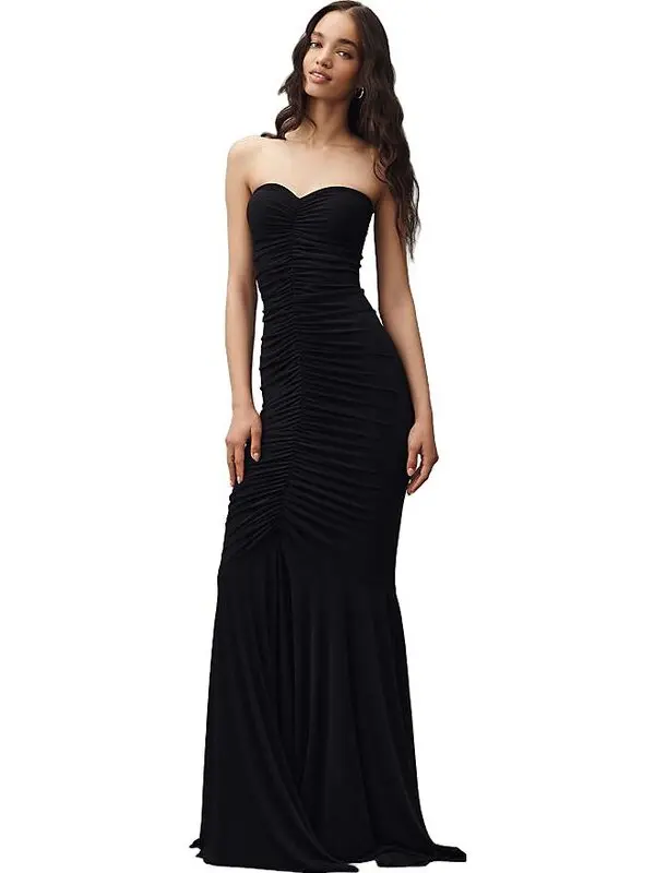 Norma Kamali Strapless Sweetheart Shirred Fishtail Maxi Dress - Black