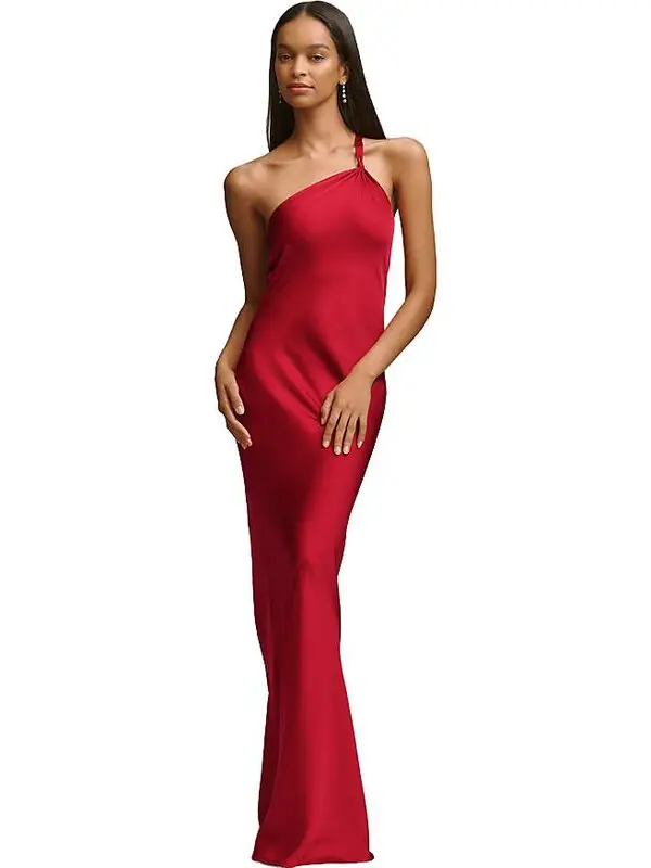 Norma Kamali One-shoulder Bias Maxi Dress - Tiger Red