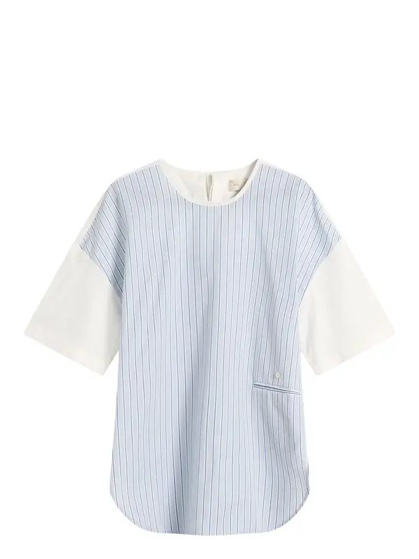 STEL Pinstripe Poplin Short-sleeve Shirt - Blue Stripe