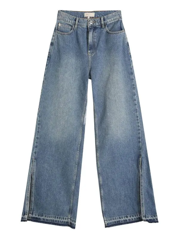STEL Split Hem Relaxed Denim Jeans - Mid Blue Wash