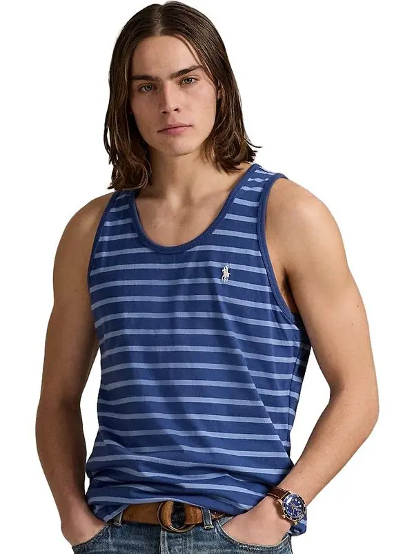 Ralph Lauren Classic Fit Striped Jersey Tank - Old Royal/channel Blue