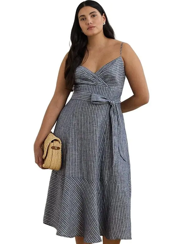 Ralph Lauren Striped Sleeveless Linen Dress - Blue/white