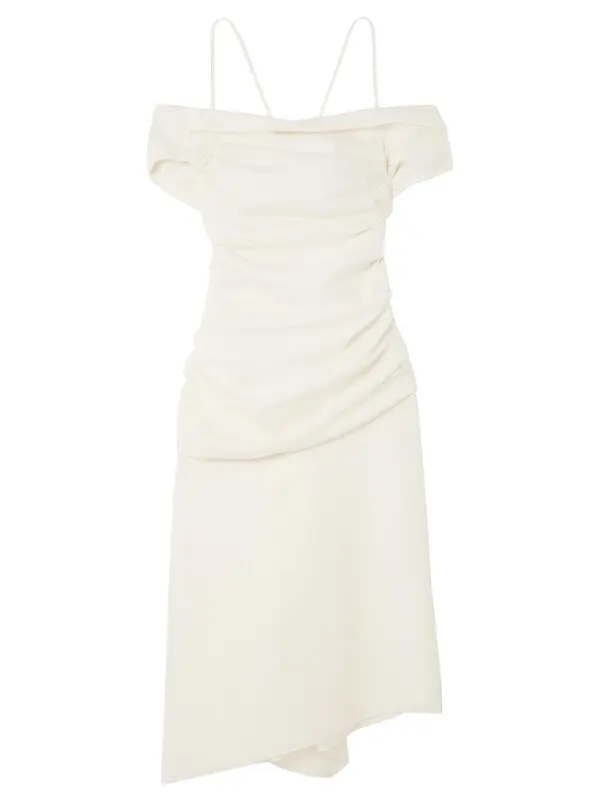 LIBEROWE Accordion Cold-shoulder Ribbed Midi Dress - White