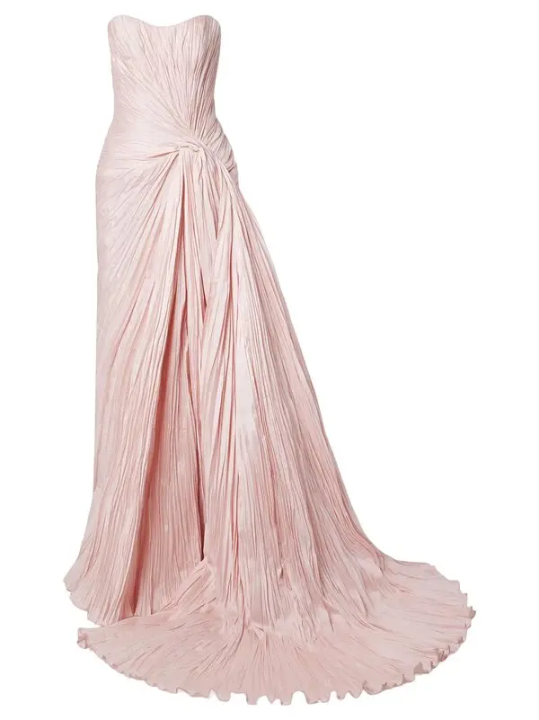 MARMAR HALIM Strapless Gathered Plissé-taffeta Gown - Pink