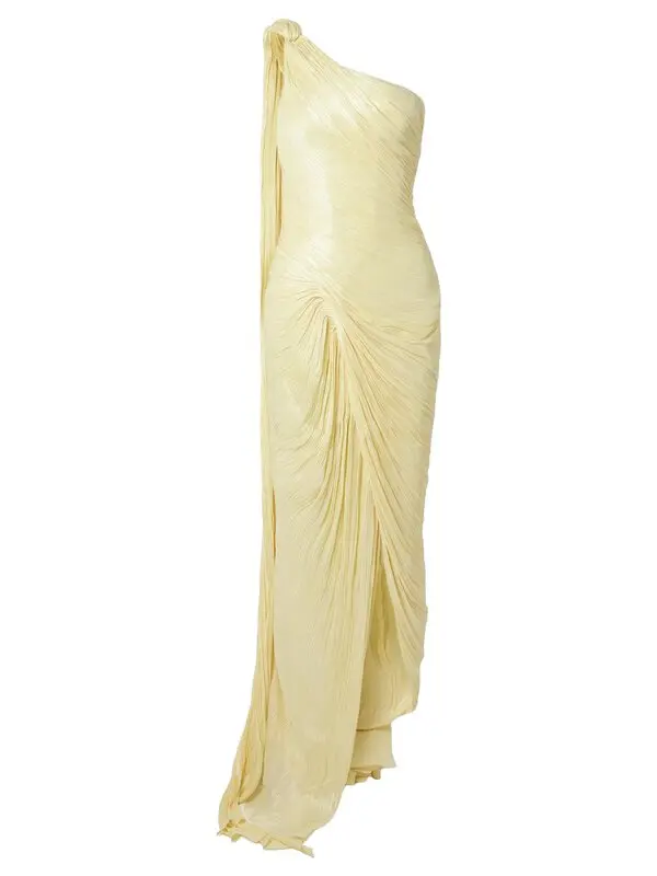 MARMAR HALIM One-shoulder Draped Plissé-silk Gown - Yellow