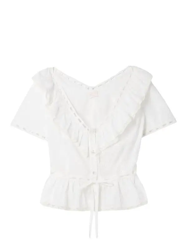 Loretta Caponi Giannella Lace-trimmed Broderie Anglaise Cotton-voile Blouse - White