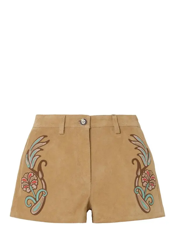 Etro Appliquéd Suede Shorts - Neutrals