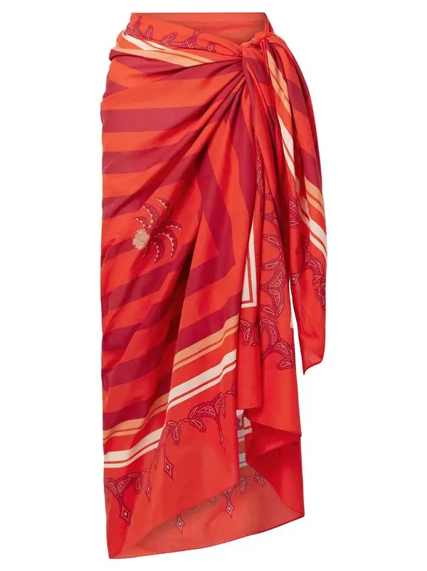 Johanna Ortiz Printed Organic Cotton-voile Pareo - Red
