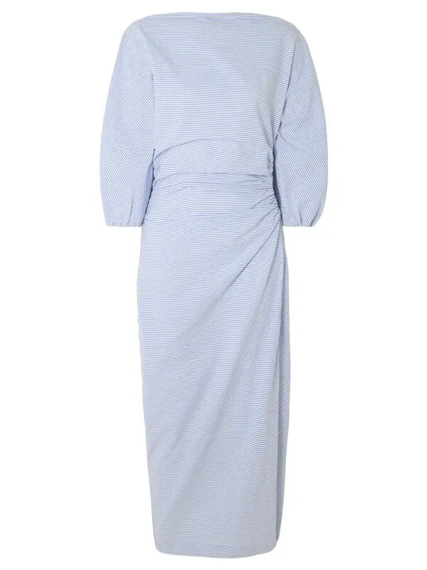 Bernadette Ezra Ruched Cotton-seersucker Midi Dress - Blue