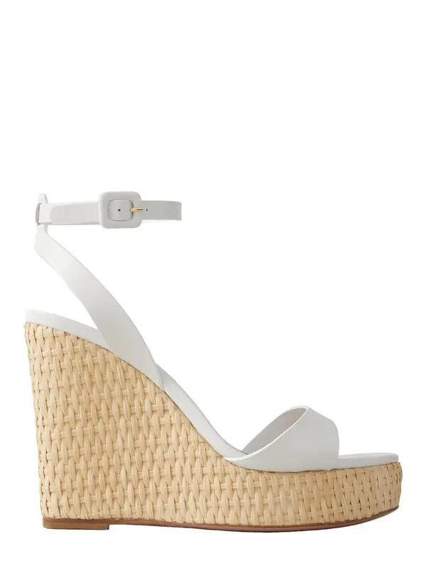 AQUAZZURA Sunseeker 110 Leather Platform Wedge Sandals - White