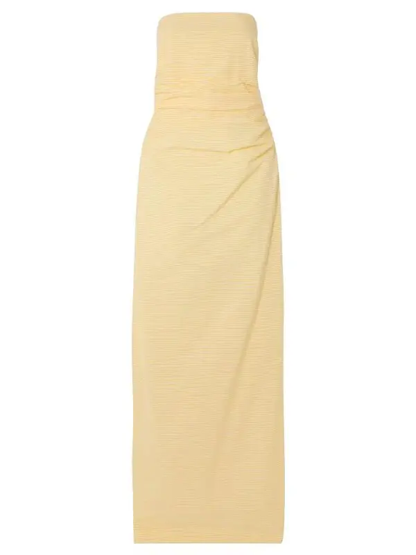 Bernadette Vera Strapless Ruched Striped Maxi Dress - Yellow