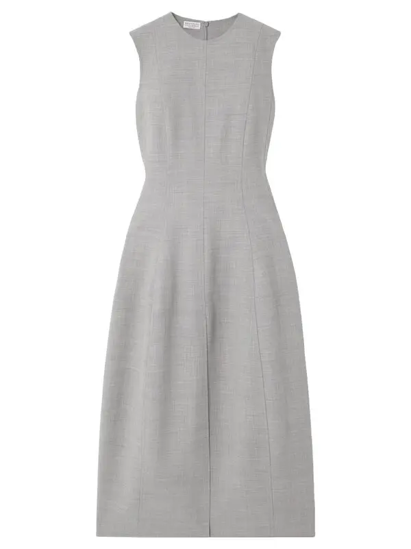 Brunello Cucinelli Paneled Wool Midi Dress - Gray
