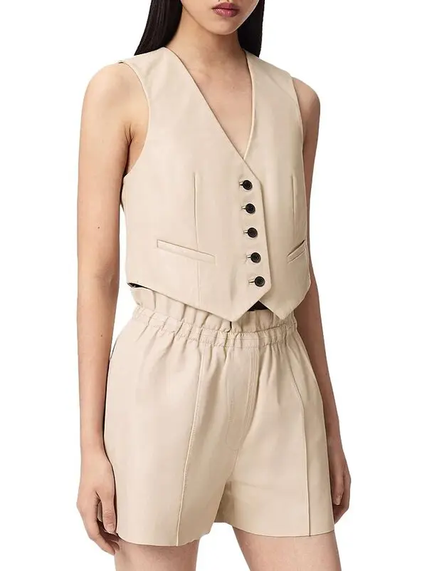 ALLSAINTS Arla Lea Leather Waistcoat - Antique White