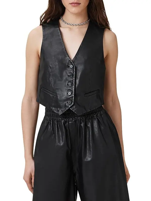 ALLSAINTS Arla Lea Leather Waistcoat - Black