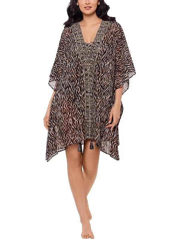 Miraclesuit Topkapi Printed Lace Up Caftan - Black/multi