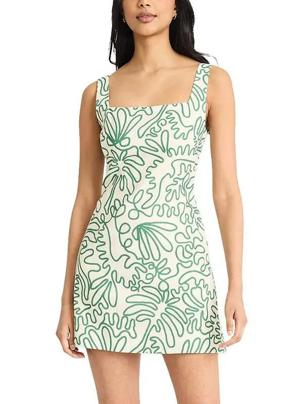 THE GOOD JOURNEY Square Neck Mini Dress - Ivory/ Green