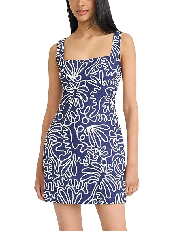 THE GOOD JOURNEY Square Neck Mini Dress - Navy/ Ivory