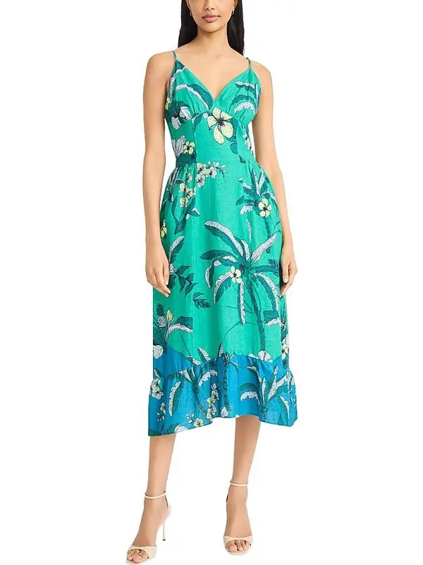 Maggy London V-neck Midi Dress - Green/ Teal