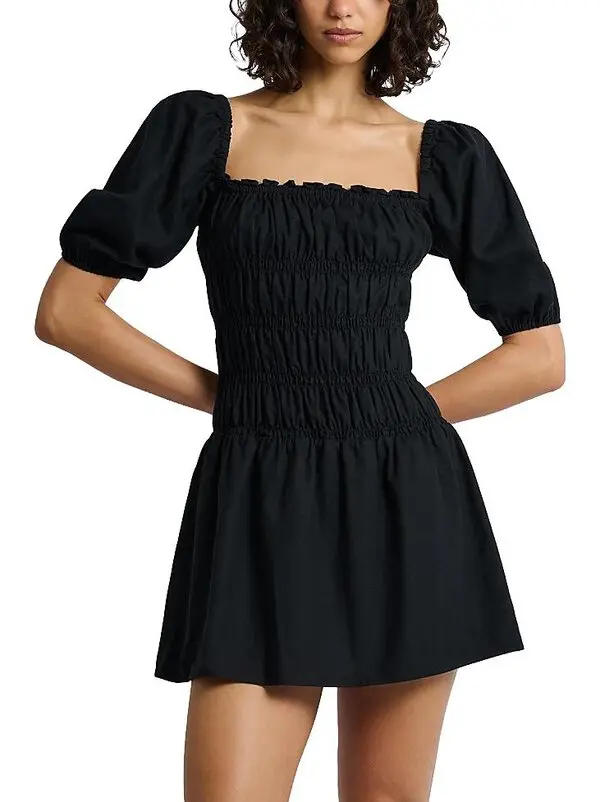 Onia Air Linen Smocked Mini Dress - Black