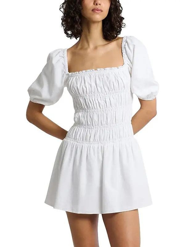 Onia Air Linen Smocked Mini Dress - White
