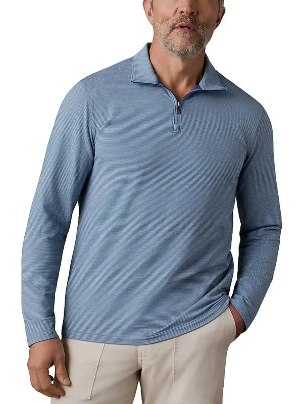 Faherty Brand Movement Quarter Zip Sweater - Ocean Ice Stripe