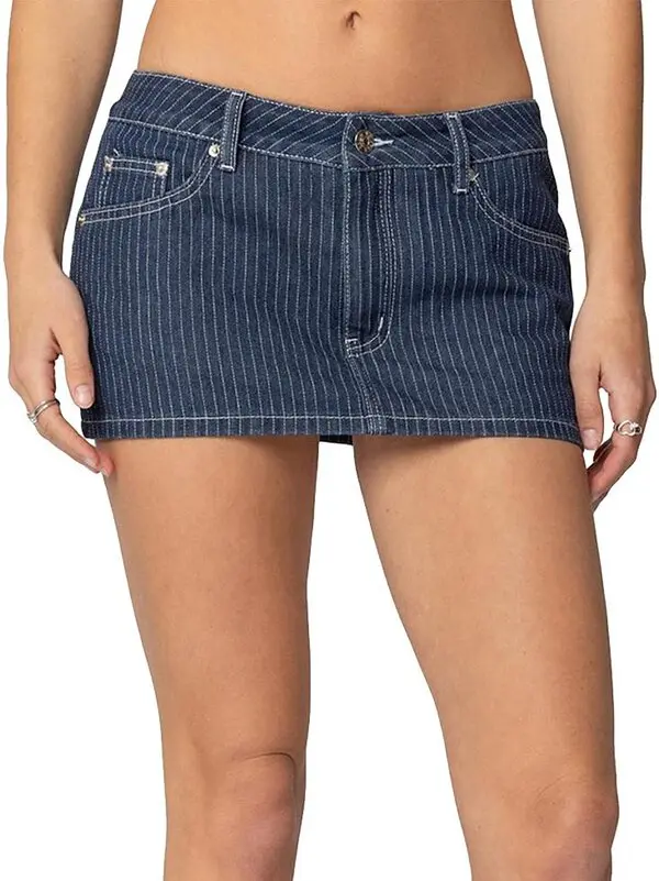 EDIKTED Neria Pinstripe Denim Micro Skort - Navy