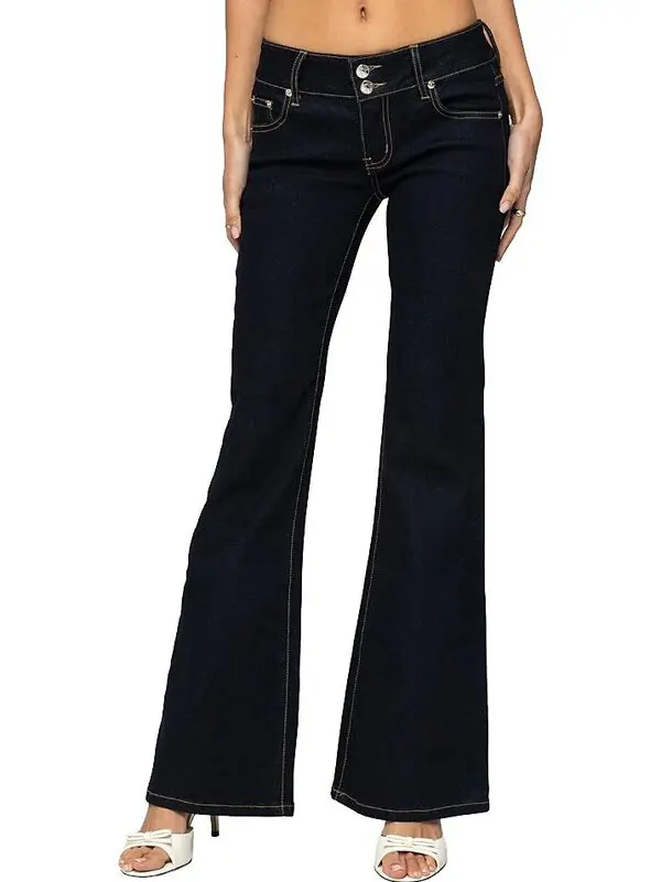 EDIKTED Tilda Low Rise Flared Jeans - Indigo-blue-raw-washed