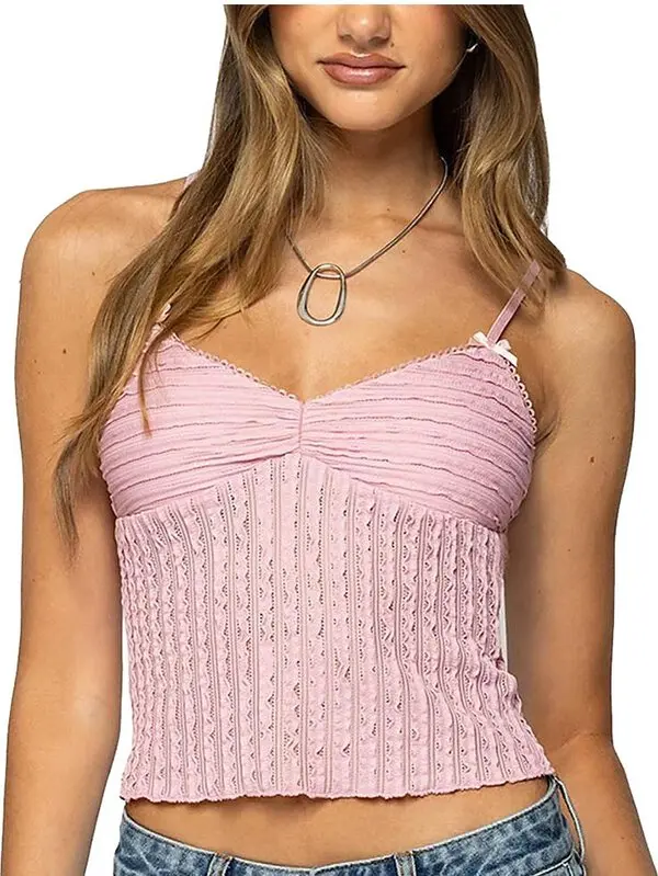 EDIKTED Aryah Ruffled Tank Top - Pink