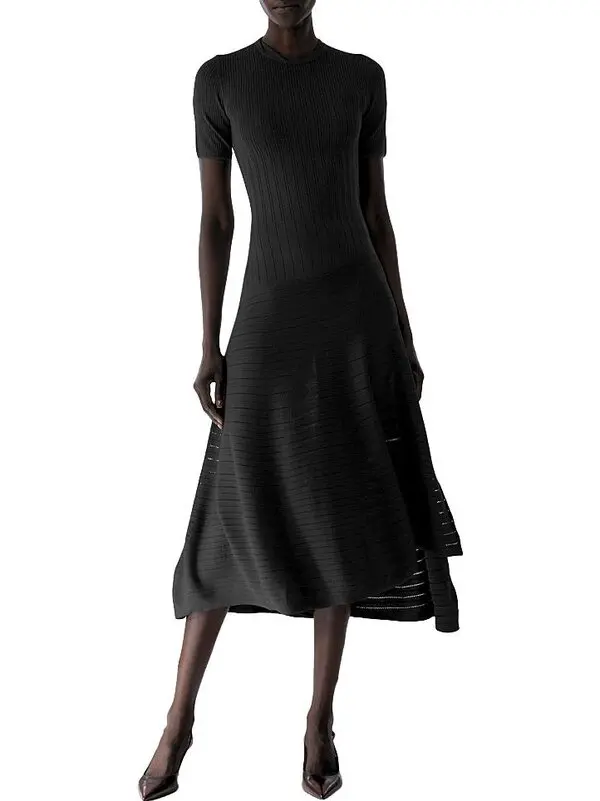JASON WU Pointelle Knit Short Sleeve Dress - Black